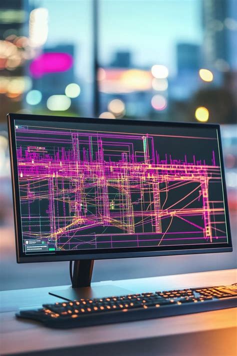 Cad Schematic Of A Cityâ€™s Underground Power Grid Displayed On A Modern Workstation Stock