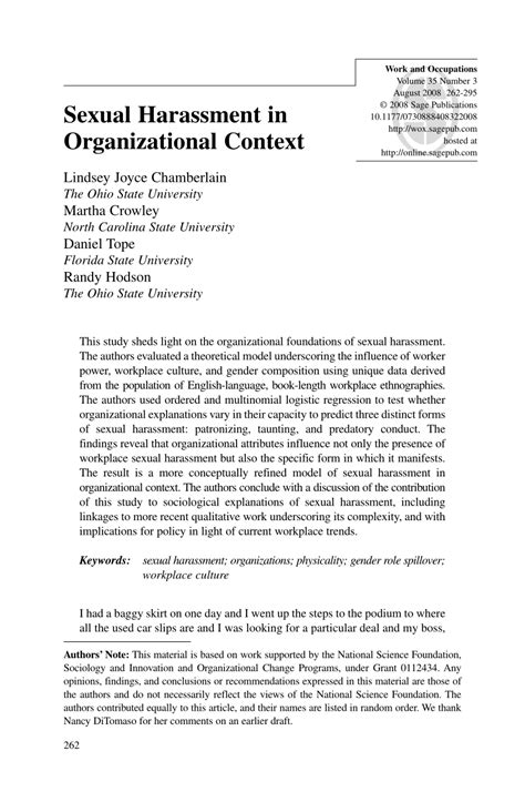 Pdf Sexual Harassment In Organizational Context