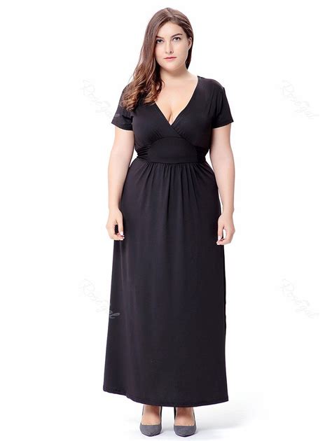 Black 4xl Empire Waist Short Sleeve Plus Size Maxi Formal Dress