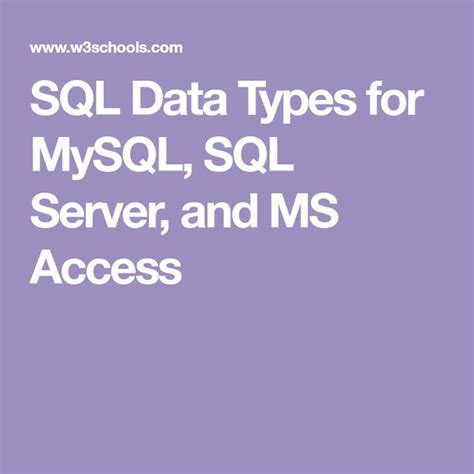 Sql Data Types For Mysql Sql Server And Ms Access Sql Server Sql