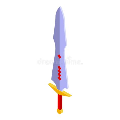 Large Sharp Fantasy Sword Pointing Up With Red Square Details Isometric Illustration Stock