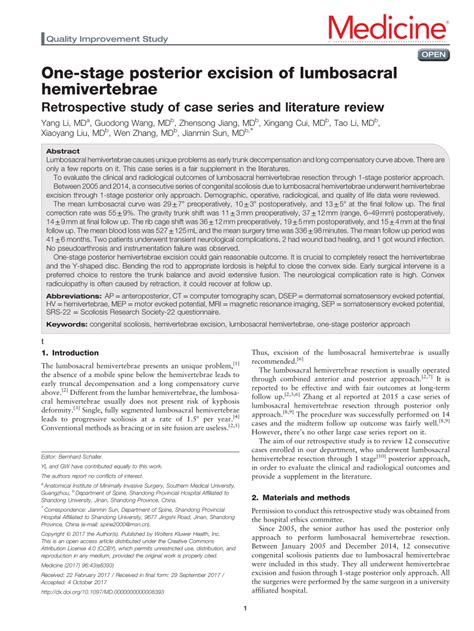 Pdf One Stage Posterior Excision Of Lumbosacral Hemivertebrae