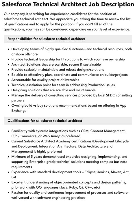 Salesforce Technical Architect Job Description Velvet Jobs