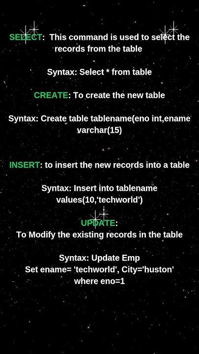 Sql Commands Syntax Sql Sqlcommands Shortfeed Shorts Youtubeshorts