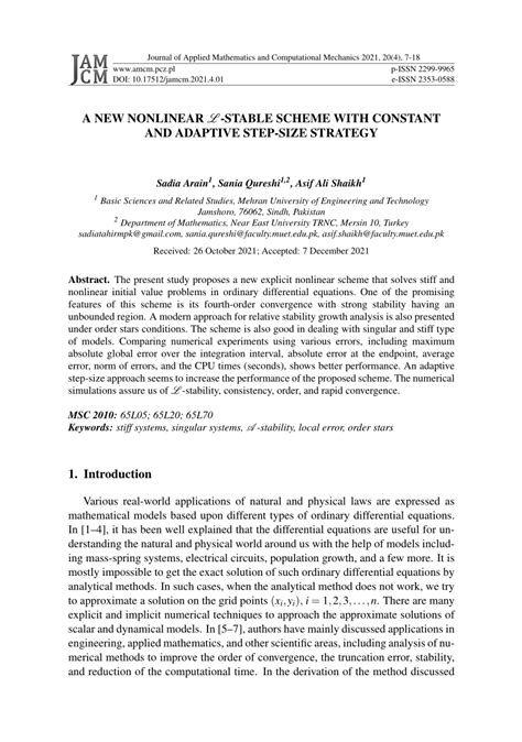 PDF A New Nonlinear L Stable Scheme With Constant And Adaptive Step Size Strategy