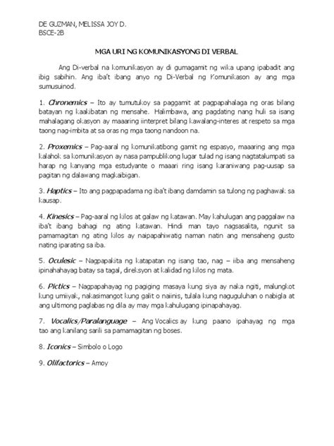 Mga Uri Ng Komunikasyong Di Berbal Pdf