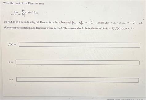 Solved Write The Limit Of The Riemann Sum