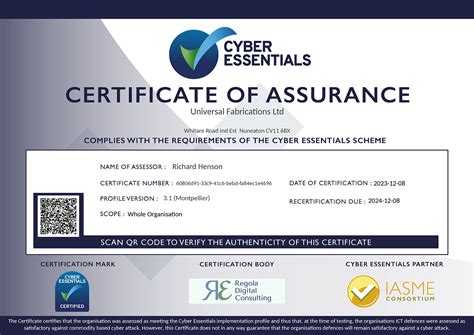Cyber Essentials Certificate Universal Fabrications Coventry Ltd