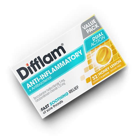 Difflam Anti Inflammatory Antibacterial Dual Action Honey Lemon Lozenges 32s Difflam