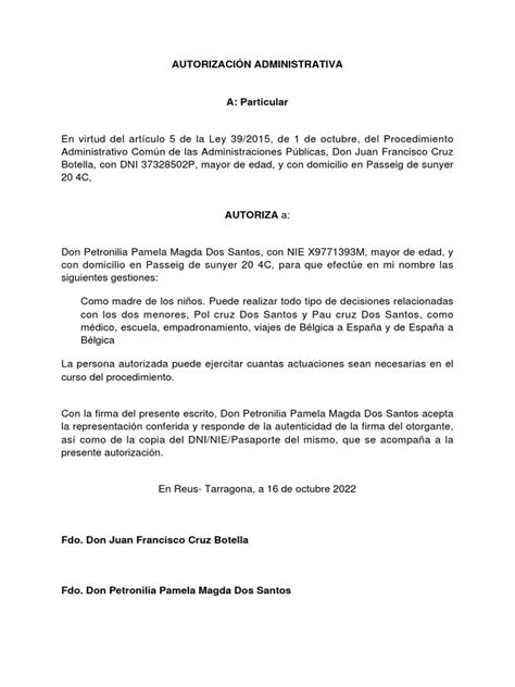 Autorizacion Para Realizar Gestiones Pdf