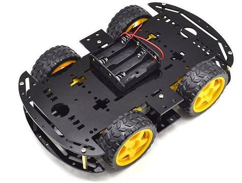 KIT CHASSI COM 4 RODAS 4WD PRETO ARDUCORE Robótica Educacional arduino