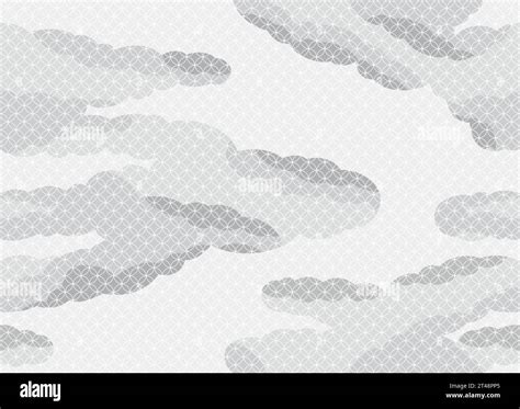 Japanese Seamless Monochrome Vintage Cloud Pattern Vector Illustration Horizontally And
