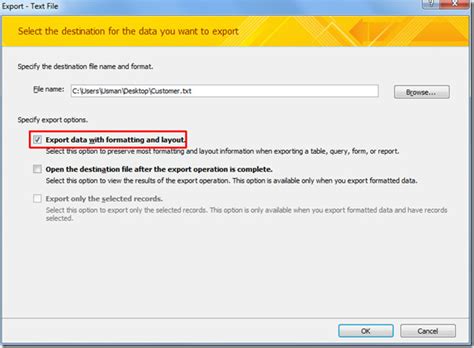 Export Table To Plain Text In Access 2010
