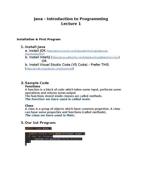Java Introduction To Programming Java Introduction To Programming Lecture Installation