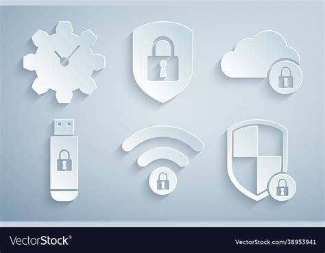 Set Wifi Locked Cloud Computing Usb Flash Drive Vector Image