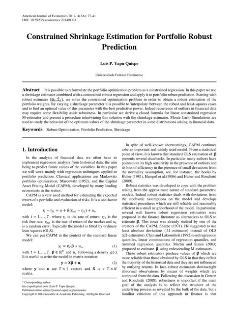 Pdf Constrained Shrinkage Estimation For Portfolio Robust Prediction