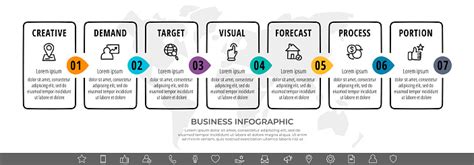 vector line infographics with seven rectangles and arrows flat chart