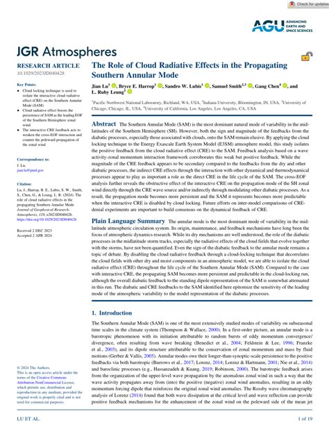 Pdf The Role Of Cloud Radiative Effects In The Propagating Southern Annular Mode