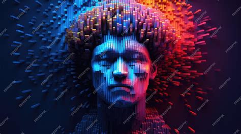 Premium Ai Image Face Voxel Human Head Illustration 3d Pixel Cyborg