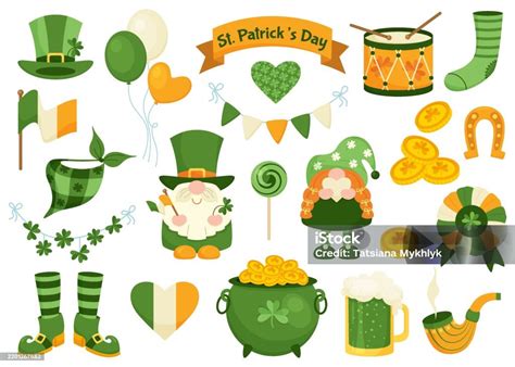 성 패트릭의 날을 위한 휴일 흰색 배경에 고립 된 벡터 그림입니다 휴일의 전통적인 요소 스티커 엽서 포스터 전단지에 적합합니다 St Patricks Day에 대한 스톡