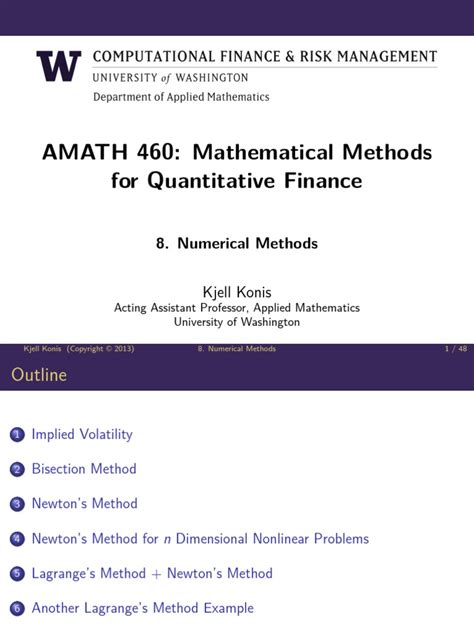 Mathematicalmethods Lecture Slides Week8 Numericalmethods Pdf