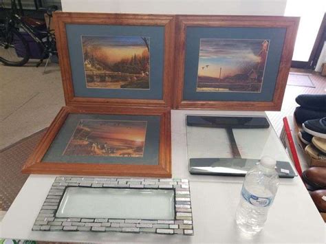 Healthometer Scale Rectangular Glass Dish And 3 Nice Framed Pictures