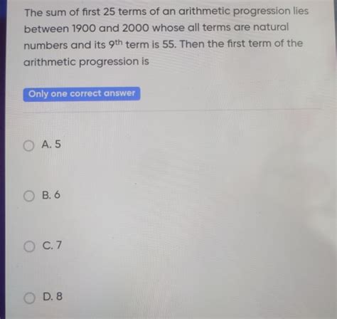 The Sum Of First 25 Terms Of An Arithmetic Progression Lies Between 1900