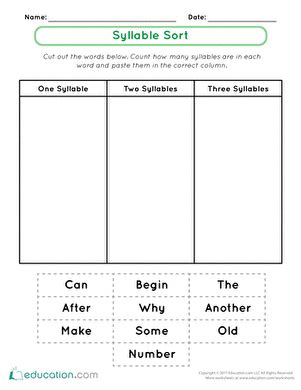 Syllable Sort Interactive Worksheet Education Com