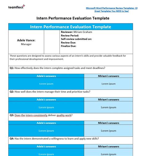 Intern Performance Evaluation Template
