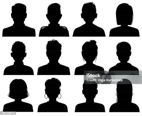 실루엣 헤드 남성 및 여성 머리 아바타 사무실 전문 프로필 익명 얼굴 초상화 검은 색 윤곽 사진 벡터 세트 사람들에 대한 스톡 벡터 아트 및 기타 이미지 Istock
