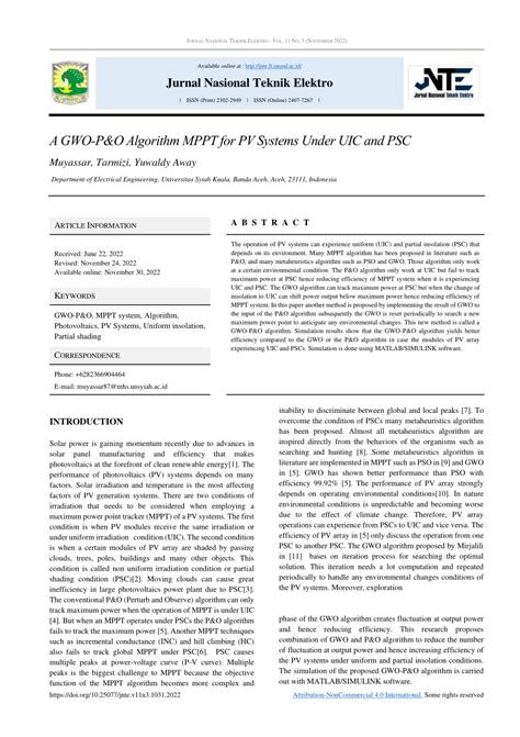 pdf a gwo pando algorithm mppt for pv systems under uic and psc