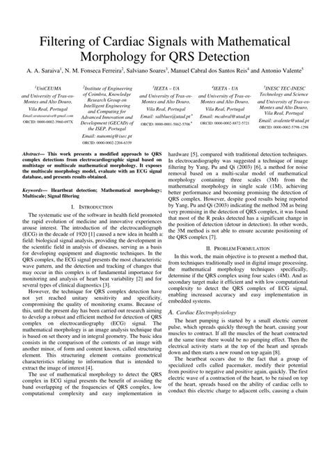 Pdf Filtering Of Cardiac Signals With Mathematical Morphology For Qrs