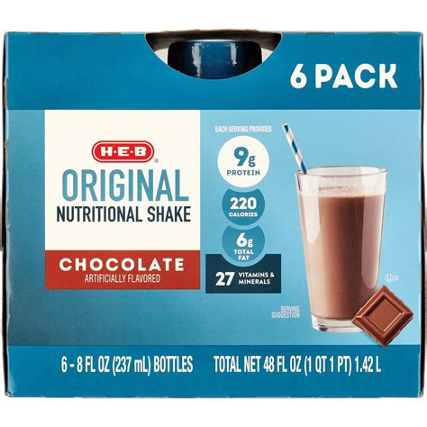 H E B Original 9g Protein Nutritional Shakes 6 Pk Bottles Chocolate