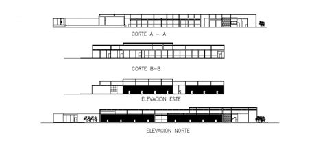 Elevation And Sectional Detail Of Single Story Building Block Layout Dwg File