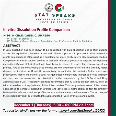 Stat Speaks Colloquium In Vitro Dissolution Profile Comparison Up Alumni Website