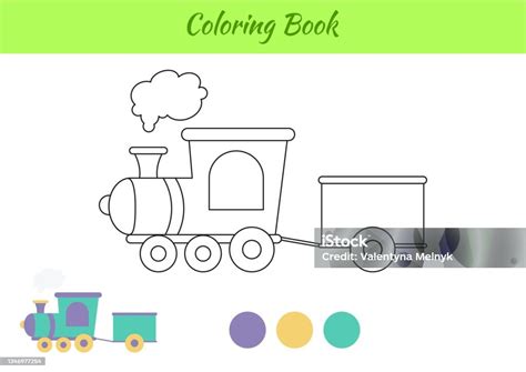어린이를위한 색칠 공부 열차 유치원 년 어린이와 유아를위한 교육 활동 페이지 인쇄 가능한 워크시트입니다 만화 다채로운 벡터 일러스트레이션 0명에 대한 스톡 벡터 아트 및