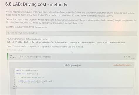 Solved 68 Lab Driving Cost Methods Write A Method Driving