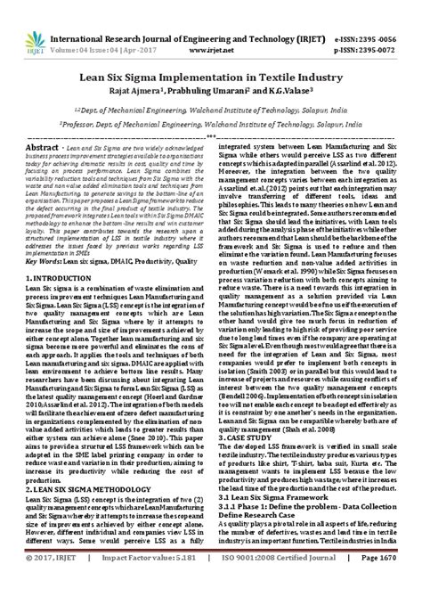 Pdf Lean Six Sigma Implementation In Textile Industry