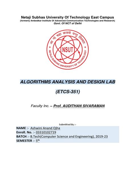 Algorithm Design And Analysis Ggsipu Complete Lab File Pdf Computer Science Mathematical Logic