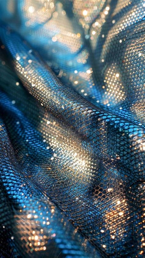 Close Up View Of Blue Metalic Fabric Generative Ai Stock Illustration