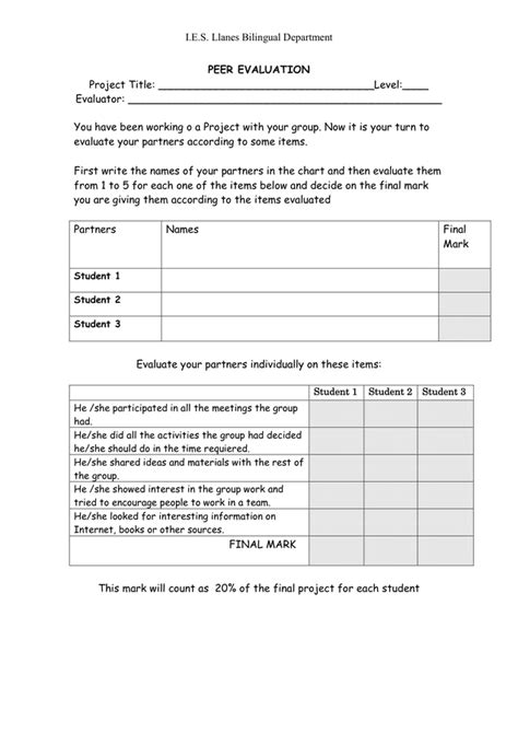 Peer Evaluation Download Free Documents For PDF Word And Excel