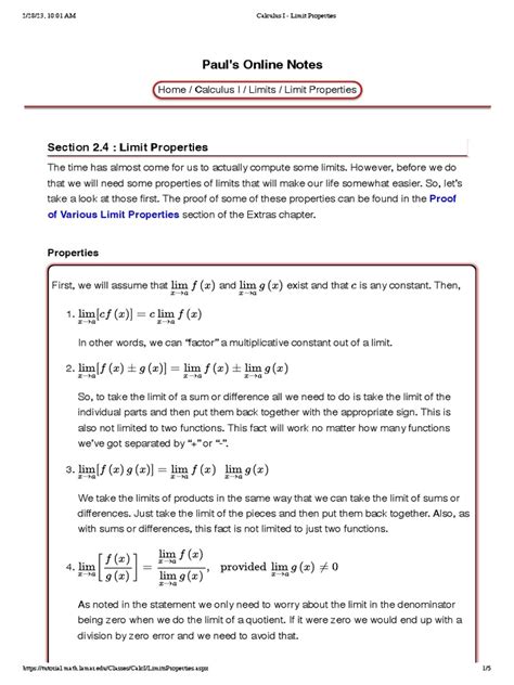 Calculus I Limit Properties Pdf Trigonometric Functions Functions And Mappings
