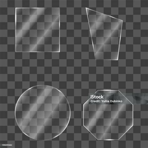 투명 한 배경에 유리 플레이트 사각형 팔각형 및 둥근 프레임의 사실적인 투명 유리 창 눈부심과 빛이 있는 아크릴과 유리 질감 벡터 0명에 대한 스톡 벡터 아트 및 기타