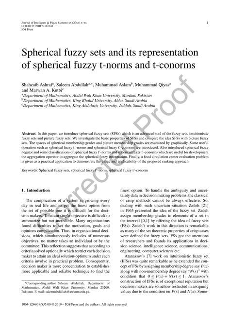 Pdf Spherical Fuzzy Sets And Its Representation Of Spherical Fuzzy T