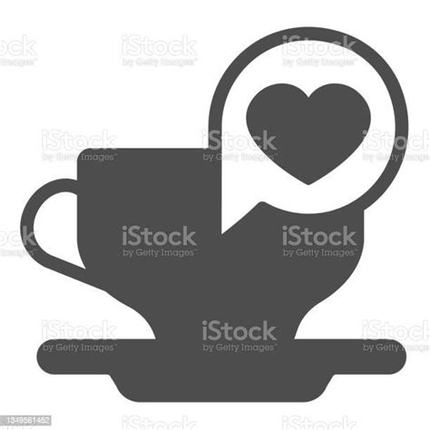 접시에 세라믹 컵과 하트 솔리드 아이콘 사랑 개념 흰색 배경에 커피 데이트 벡터 기호 모바일 개념 및 웹 디자인을위한 글리프