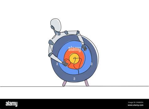 single one line drawing robot hugging arrow board target sharpen the robot s artificial