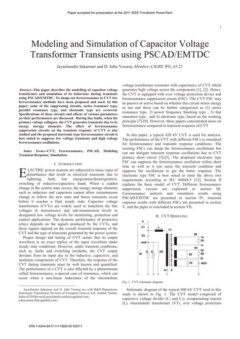 Pdf Modeling And Simulation Of Capacitor Voltage Transformer