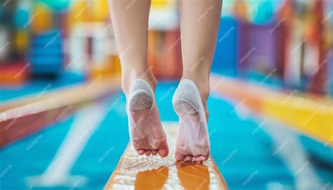 Gymnast S Feet On Balance Beam Showcasing Precision In Summer Olympics