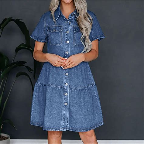 Nslgxd Summer Pleated Tiered Denim Dresses For Women 2025 Trendy Short