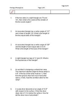 Trig Basic Word Problems Version C By Barry Tutoring Handouts